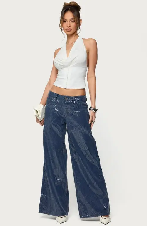 EDIKTED Mirella Sequin Wide Leg Jeans
