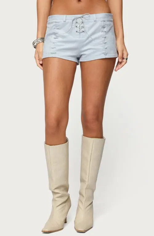 EDIKTED Faux Suede Micro Shorts - Light-blue