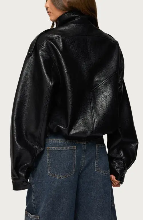 EDIKTED Faux Leather Jacket With Stand Collar