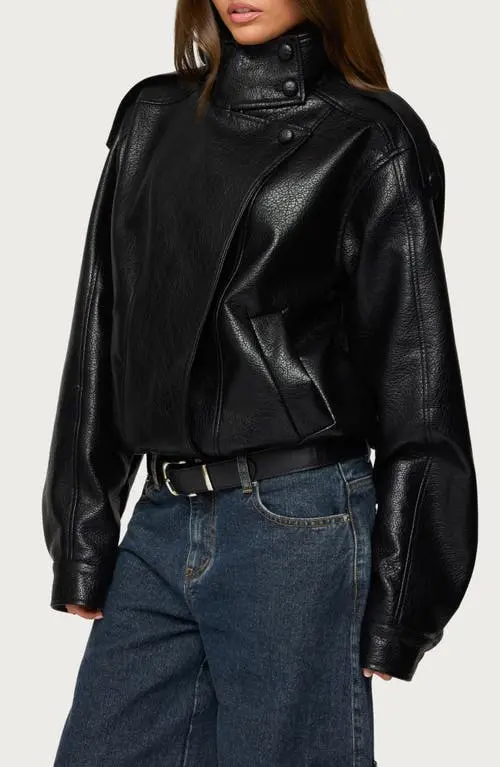 EDIKTED Faux Leather Jacket With Stand Collar