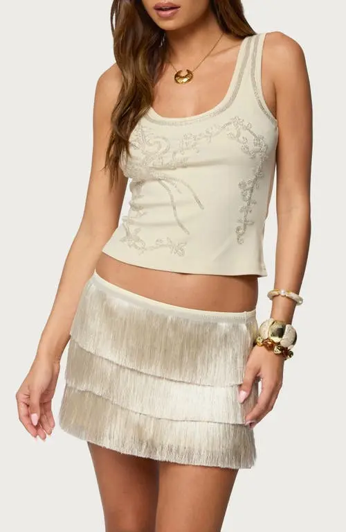 EDIKTED Taliah Beaded Scoop Neck Tank - Beige