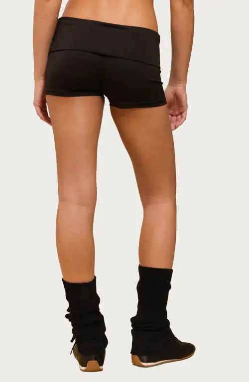 EDIKTED Fold-over Waist Bike Shorts - Black