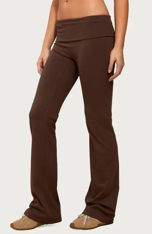EDIKTED Oriane Foldover Flare Leggings - Brown