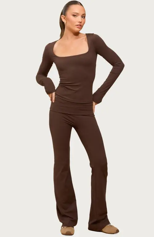EDIKTED Oriane Foldover Flare Leggings - Brown