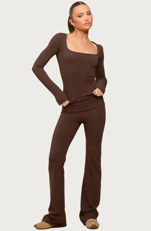 EDIKTED Oriane Foldover Flare Leggings - Brown