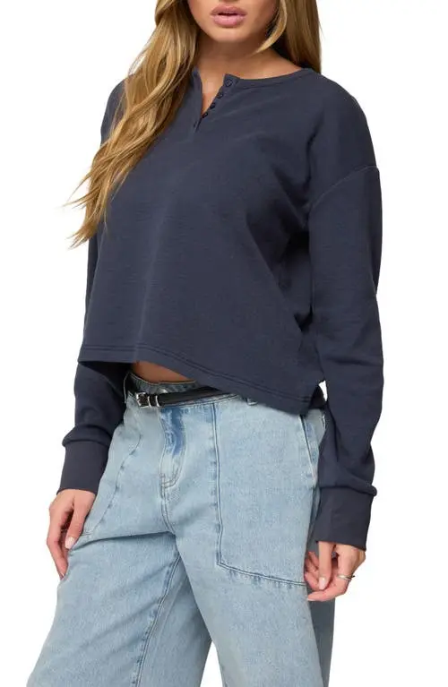 EDIKTED Waffle Knit Henley - Navy