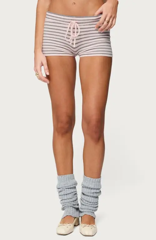 EDIKTED Lillian Stripe Knit Shorts - Light-pink