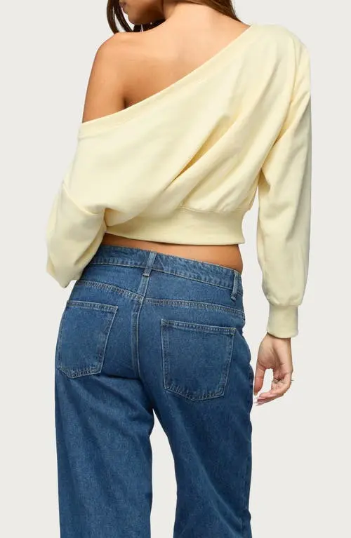EDIKTED Cotton Blend Off The Shoulder Sweatshirt - Yellow