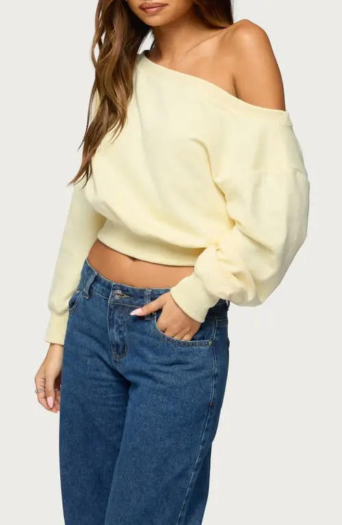 EDIKTED Cotton Blend Off The Shoulder Sweatshirt - Yellow