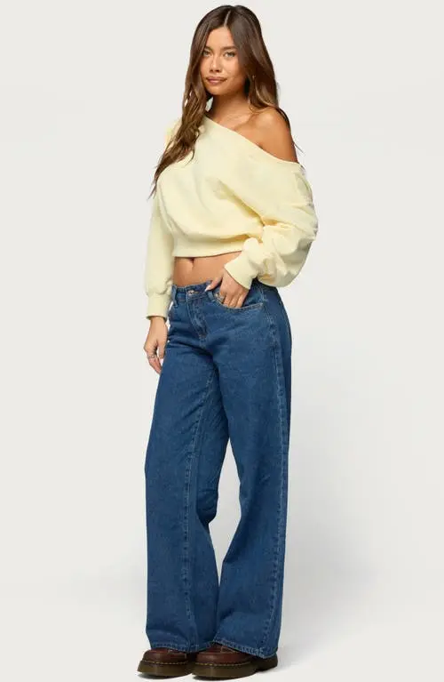 EDIKTED Cotton Blend Off The Shoulder Sweatshirt - Yellow