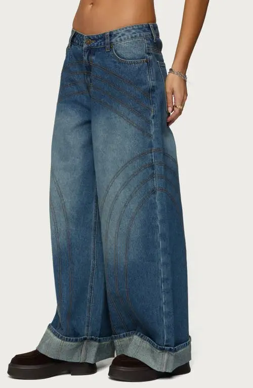 EDIKTED Cuffed Seamed Baggy Jeans