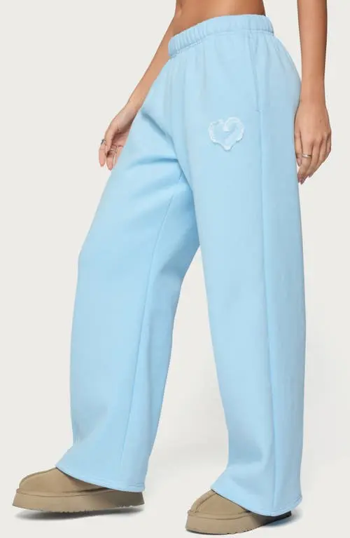 EDIKTED Love Wide Leg Fleece Sweatpants - Light-blue