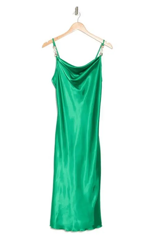 JUMP APPAREL Satin Cowl Neck Midi Dress - Emerald