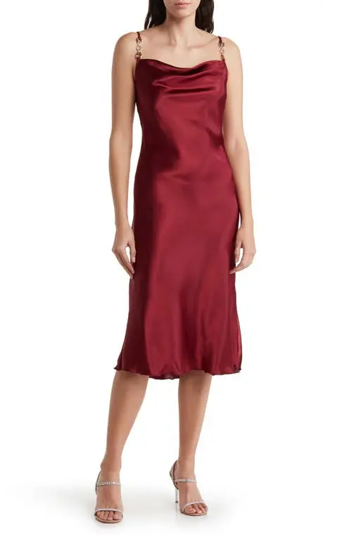 JUMP APPAREL Satin Cowl Neck Midi Dress - Wine