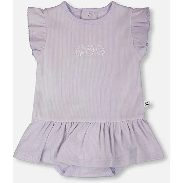 DEUX PAR DEUX Cotton Rib Jersey Romper With Strawberry Print - Lilac