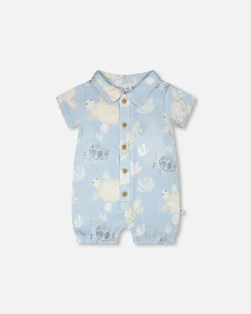 DEUX PAR DEUX Muslin Turtle Print Romper