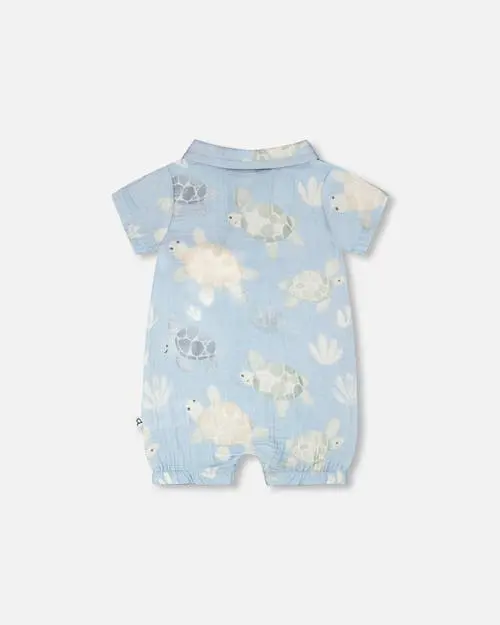 DEUX PAR DEUX Muslin Turtle Print Romper