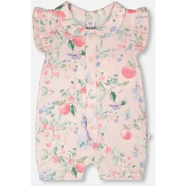 DEUX PAR DEUX Cotton Muslin Printed Romper - Pink Printed Berries