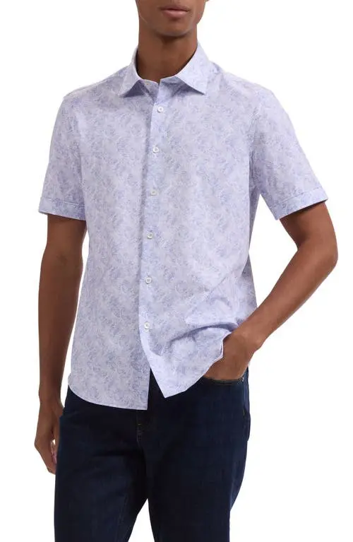 Bugatchi Miles Ooohcotton® Tropical Leaf Print Short Sleeve Button-up Shirt - Lilac