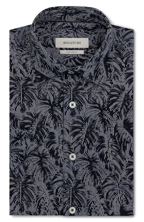 Bugatchi Miles Ooohcotton® Palm Leaf Print Short Sleeve Button-up Shirt - Navy