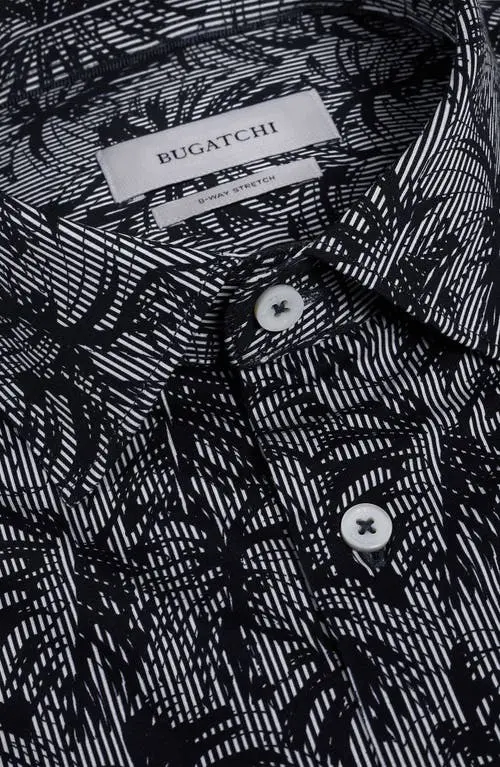 Bugatchi Miles Ooohcotton® Palm Leaf Print Short Sleeve Button-up Shirt - Navy