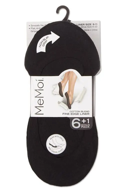 MEMOI Fine Edge 7-pack Stretch Cotton Liner Socks - Black