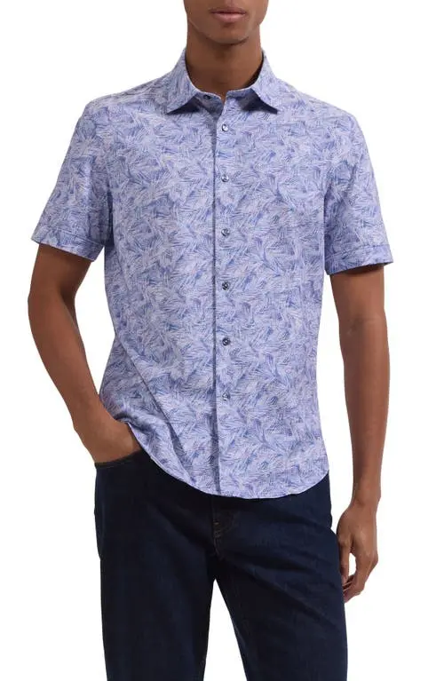 Bugatchi Miles Ooohcotton® Tropical Palm Print Short Sleeve Button-up Shirt - Orchid