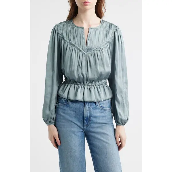 Paige Gansevoort Satin Peplum Top - Surf