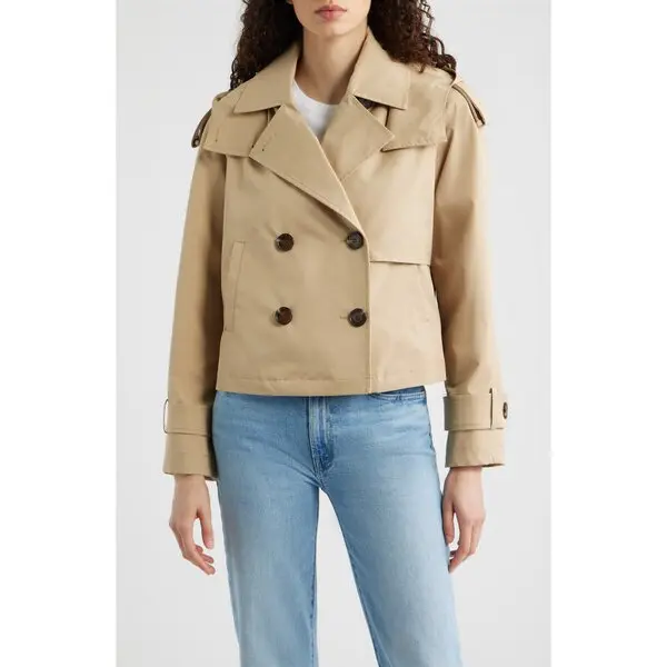 Michael Kors Crop Trench Coat With Removable Hood - Khaki