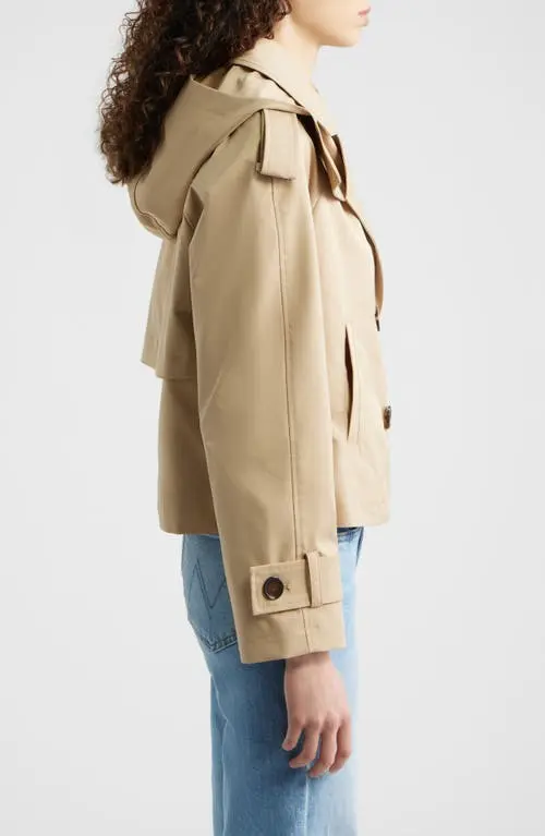 Michael Kors Crop Trench Coat With Removable Hood - Khaki