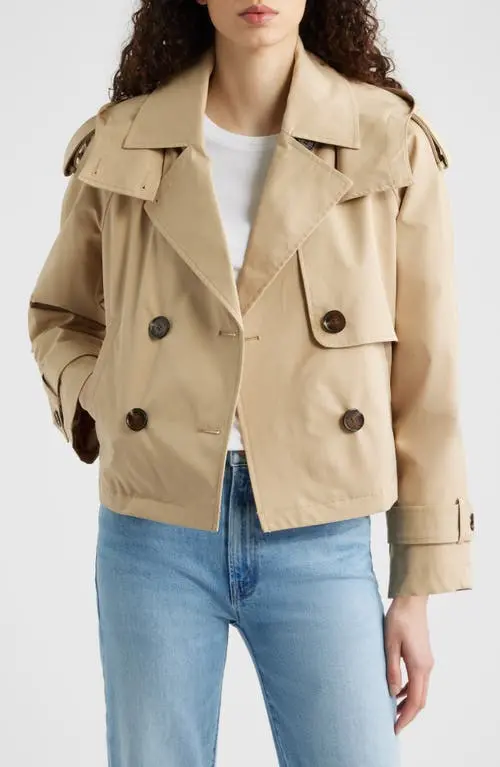 Michael Kors Crop Trench Coat With Removable Hood - Khaki