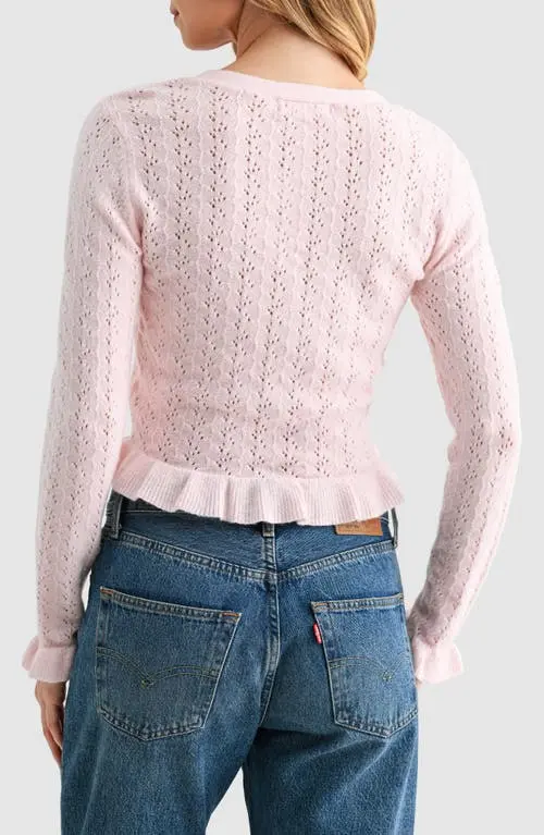 ALL IN FAVOR Pointelle Ruffle Hem Crop Cardigan - Light Blush
