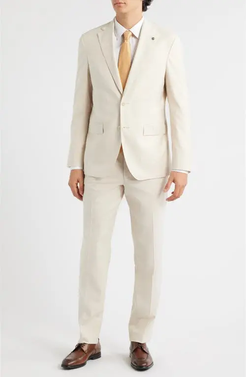 JACK VICTOR Midland Contemporary Fit Light Tan Wool & Cotton Blend Suit