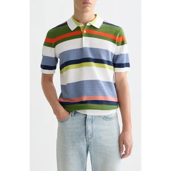 Scotch & Soda Stripe Textured Polo - Off White Stripe