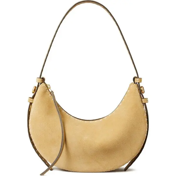Tory Burch Romy Suede Half Moon Shoulder Bag - Butter