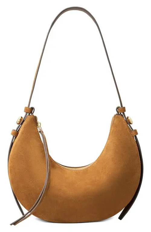 Tory Burch Romy Suede Half Moon Shoulder Bag - Caramel