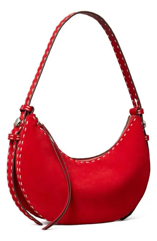 Tory Burch Romy Suede Half Moon Shoulder Bag - Red