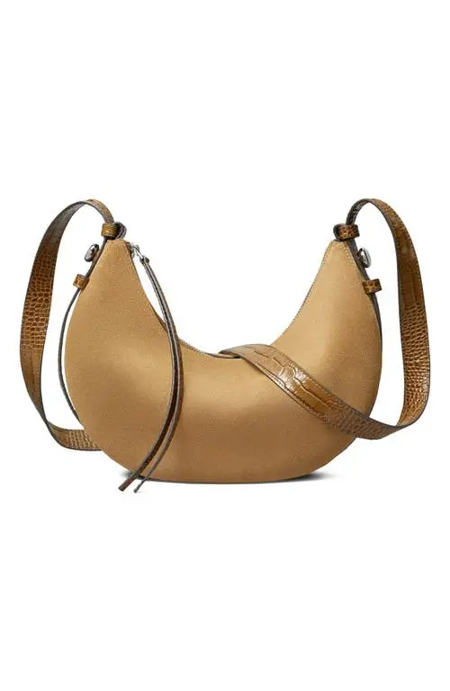 Tory Burch Romy Suede Half Moon Shoulder Bag - Stone