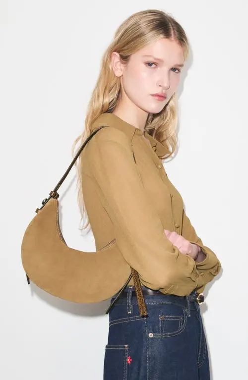 Tory Burch Romy Suede Half Moon Shoulder Bag - Stone
