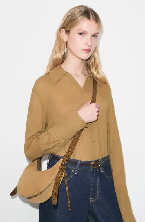 Tory Burch Romy Suede Half Moon Shoulder Bag - Stone