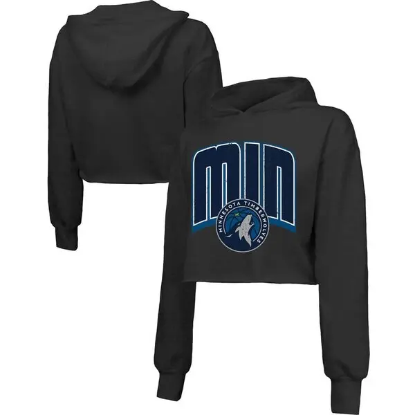 MAJESTIC THREADS Minnesota Timberwolves Tri-blend Cropped Pullover Hoodie