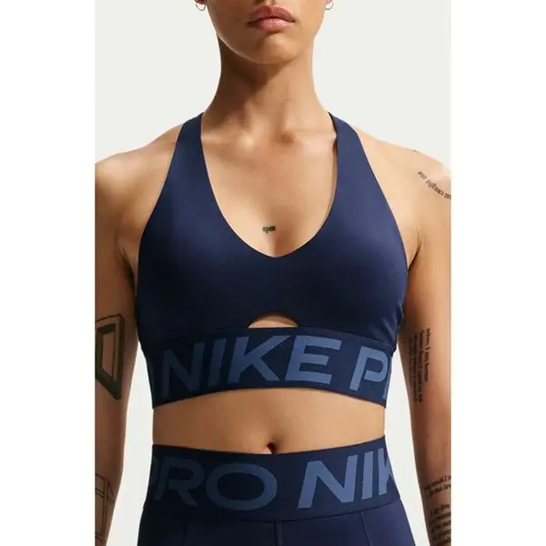 Nike Dri-fit Cutout Racerback Sports Bra - Midnight Navy/mystic Navy
