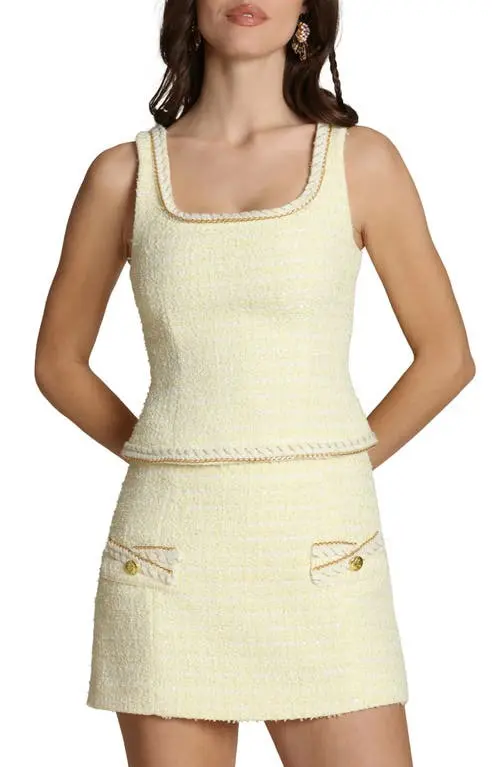 Avec Les Filles Chain Trim Sleeveless Tweed Top - Light Yellow