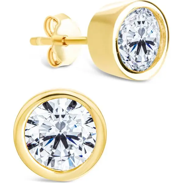 Sterling Forever Bezel Cubic Zirconia Stud Earrings - Gold