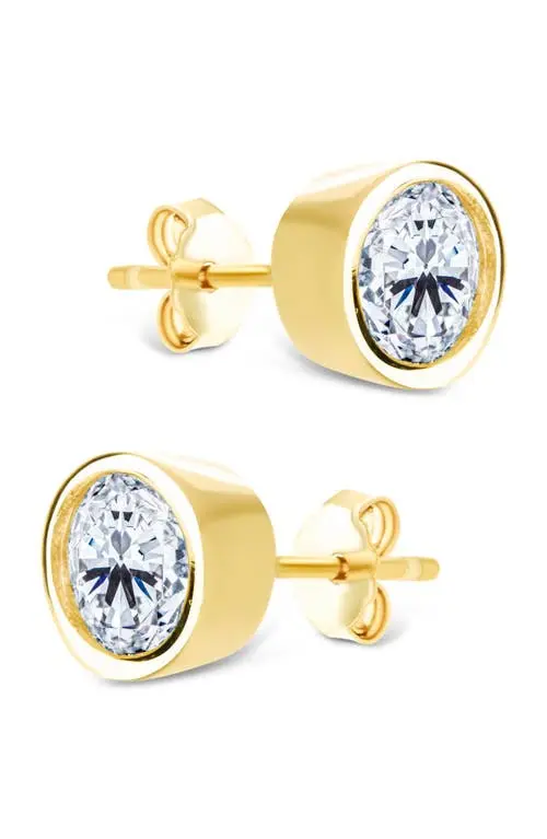 Sterling Forever Bezel Cubic Zirconia Stud Earrings - Gold