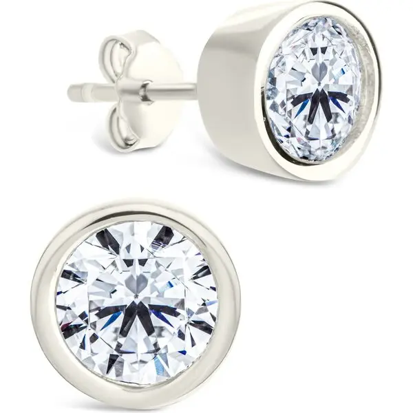 Sterling Forever Bezel Cubic Zirconia Stud Earrings - Silver