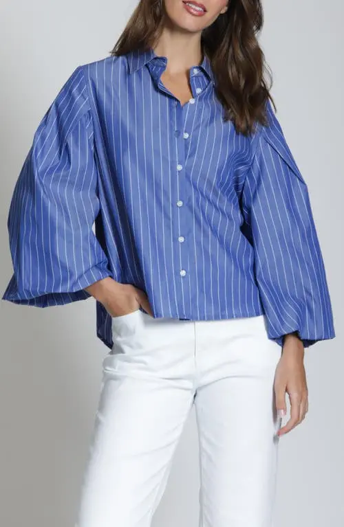APNY Cotton Bubble Sleeve Button-up Shirt - Bluewhite Stripe