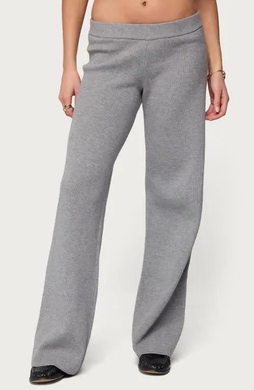 EDIKTED Lorie Low Rise Wide Leg Rib Knit Pants - Gray-melange