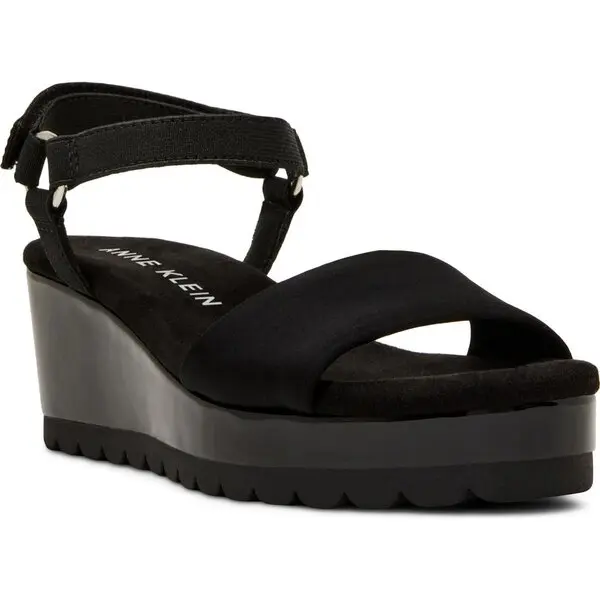 Anne Klein Natasia Platform Wedge Sandal - Black Stretch