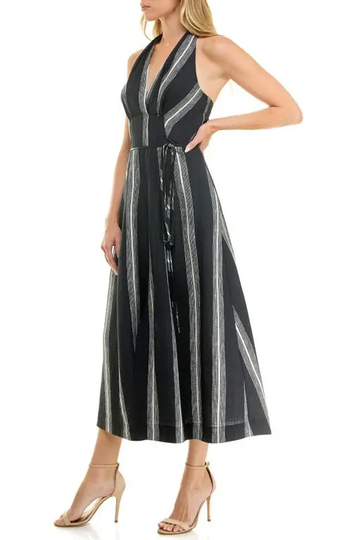 SOCIALITE Stripe Halter Midi Dress - Black/ivory